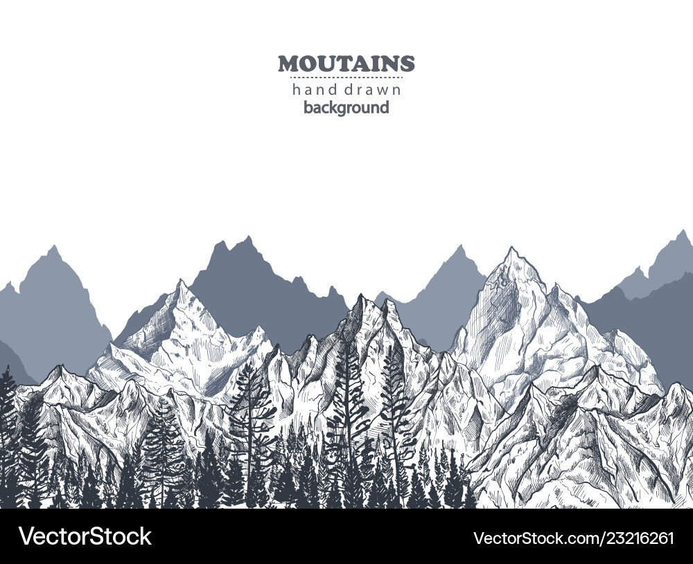 Hand Drawn Mountain Landscape Royalty Free Vector Image
