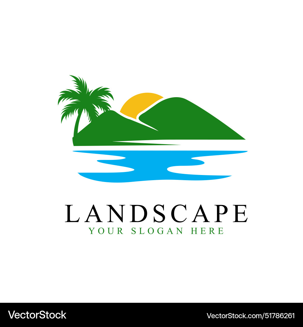 Minimalist green mountain logo landscape Vector Image