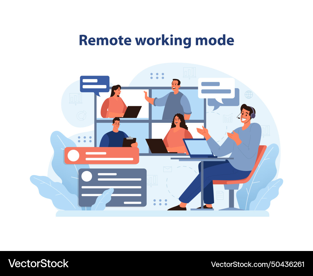 Remote working mode a dynamic team engages Vector Image