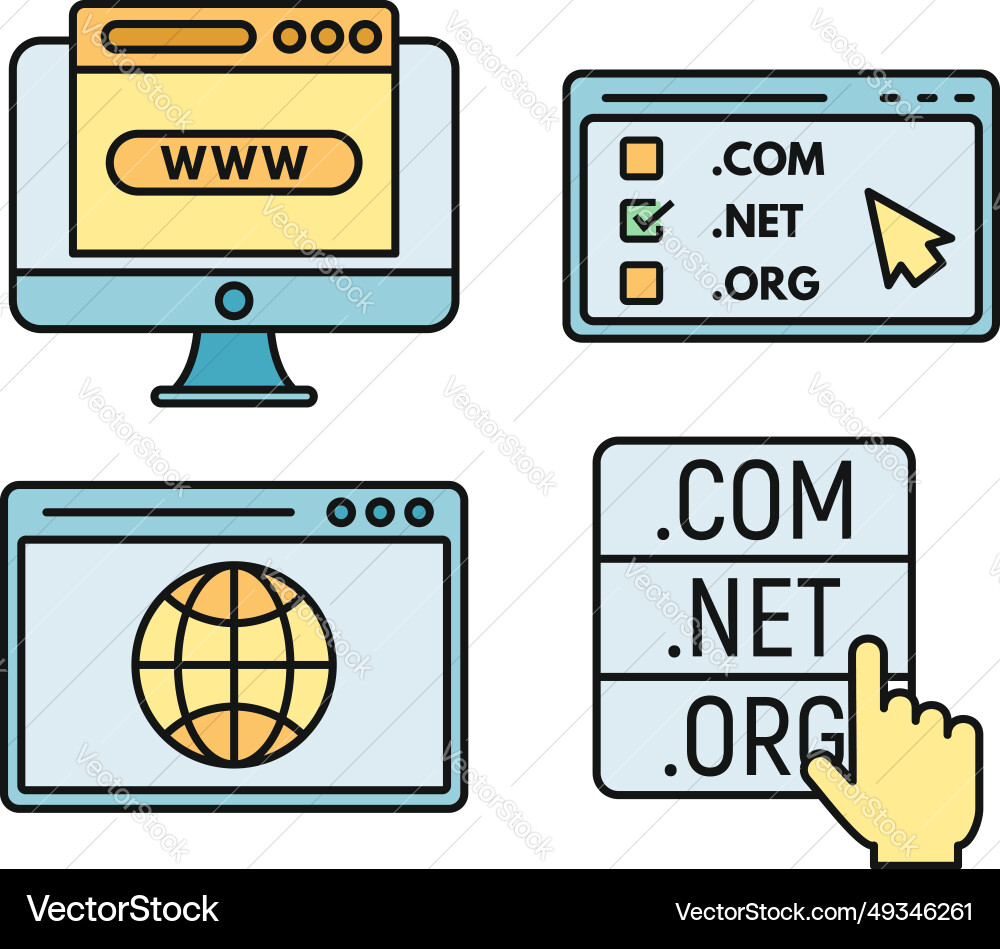 Web domain icons set color Royalty Free Vector Image