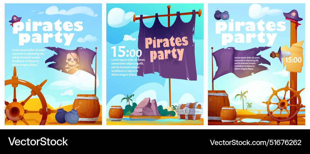 Pirate party invitations adventure posters Vector Image