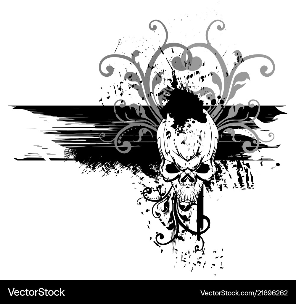 Skull and grunge elements tears floral Royalty Free Vector