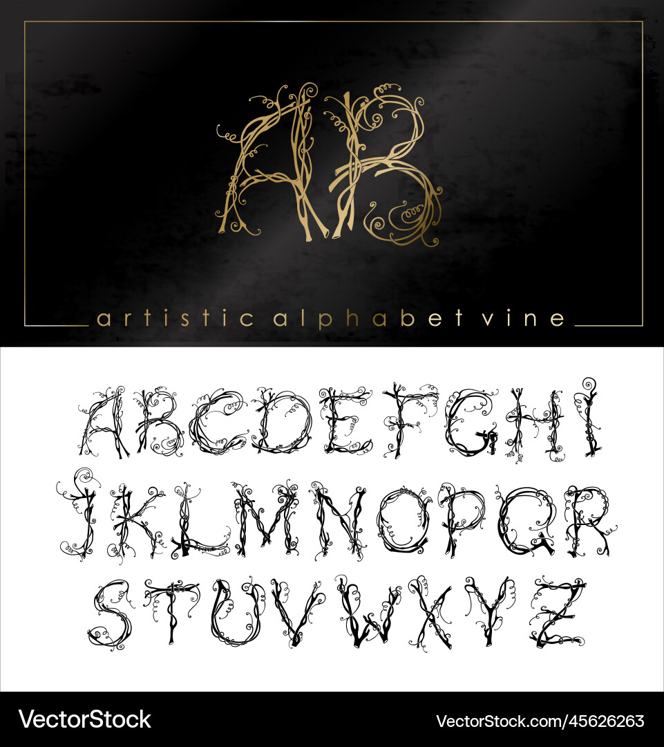 Artistic alphabet font from stylized vine letter Vector Image