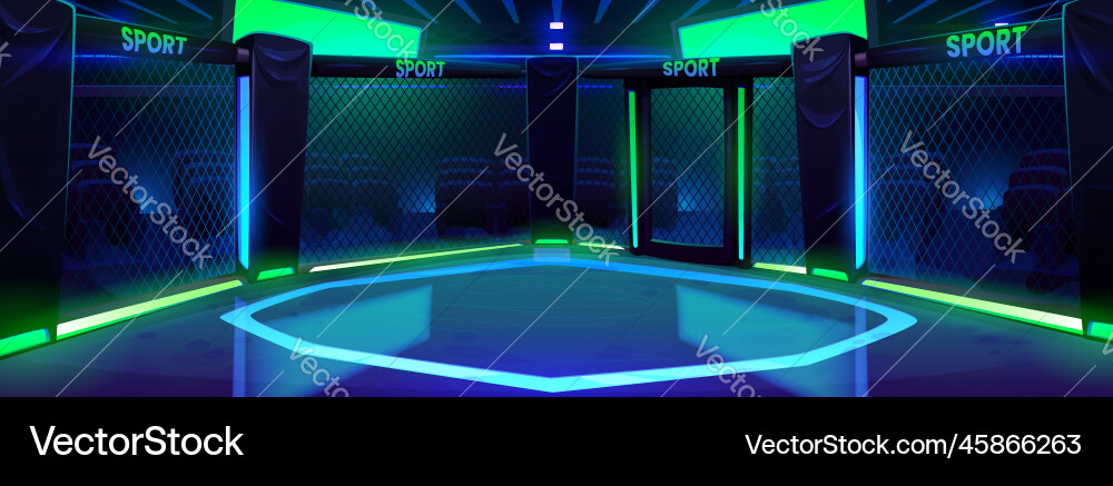 Cartoon boxing ring illuminated with neon lights Vector Image