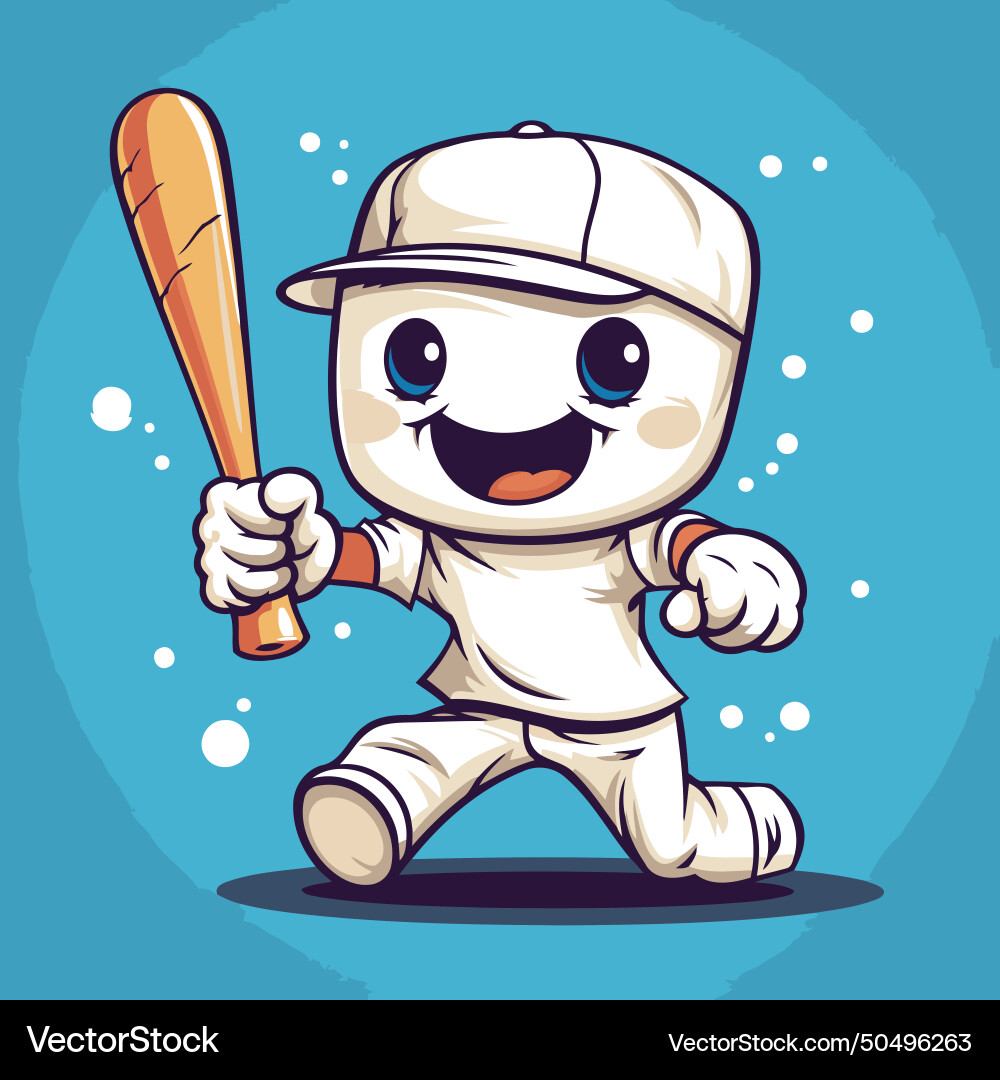 Cute baseball player with bat cartoon Royalty Free Vector