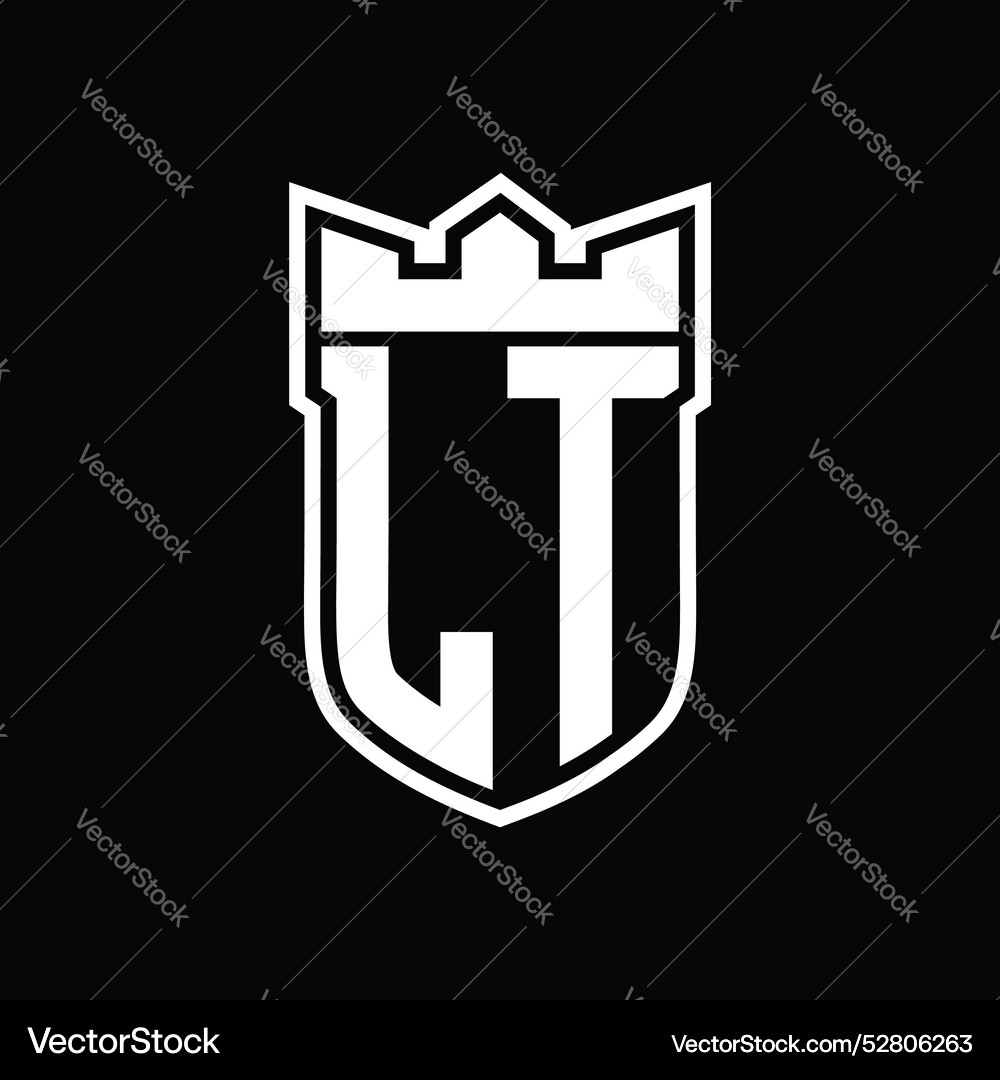 Lt logo shield shape with geometric crown inside Vector Image