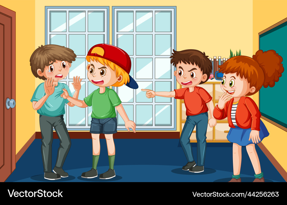 School bullying with student cartoon characters Vector Image