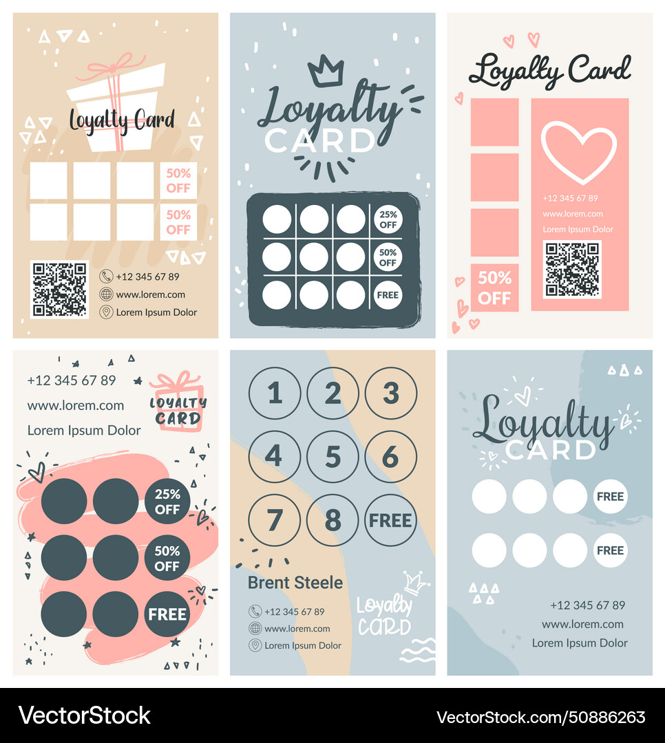Vertical loyalty card set with hand drawn elements
