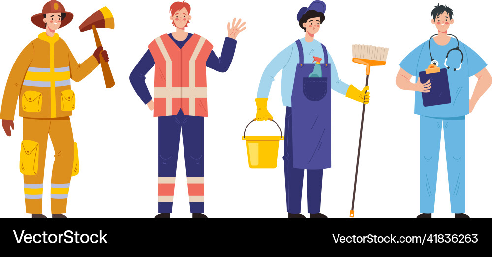 Workers people in uniform isolated set Royalty Free Vector