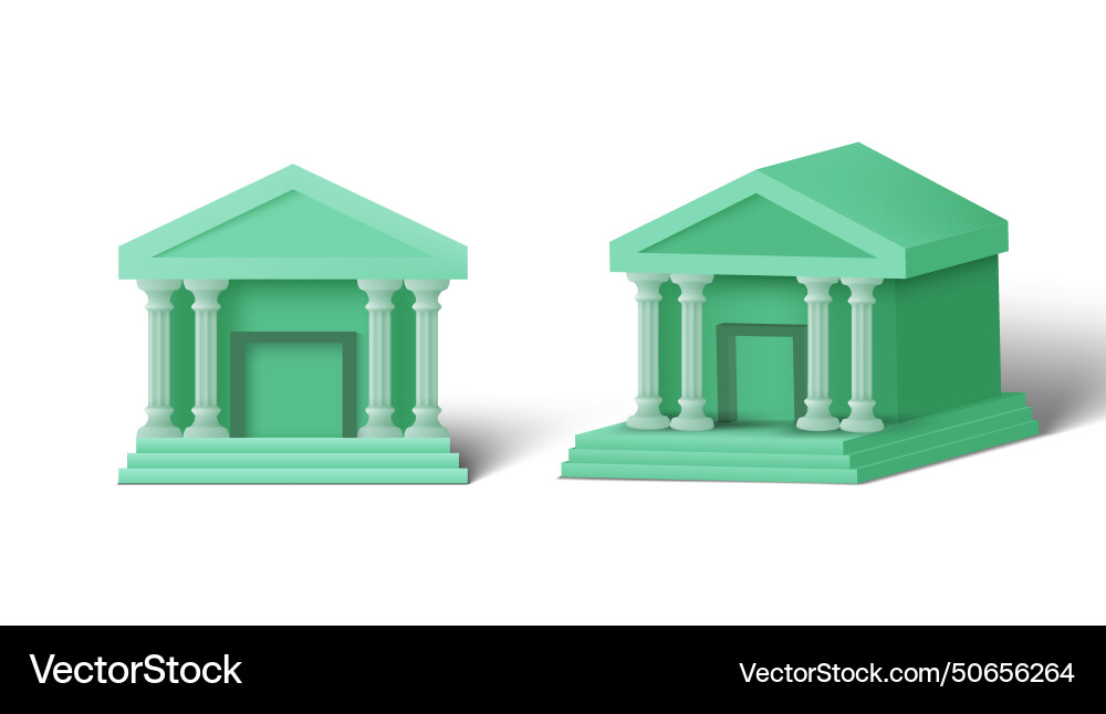 3d green bank building front and perspective view Vector Image