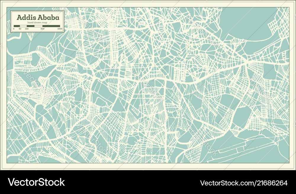 Addis Ababa City Map - Retro Style Royalty Free Vector Image