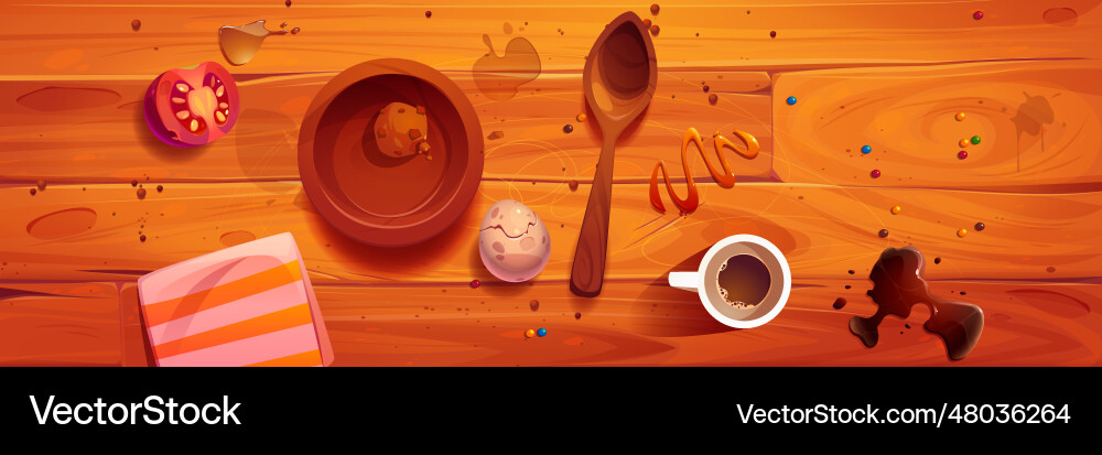 Messy kitchen cook table top view cartoon Vector Image