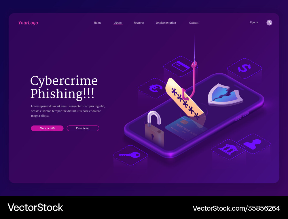 Phishing Cybercrime Landing Page Royalty Free Vector Image