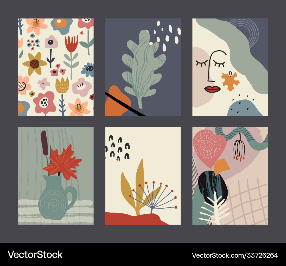 Set colorful collage contemporary cards Royalty Free Vector