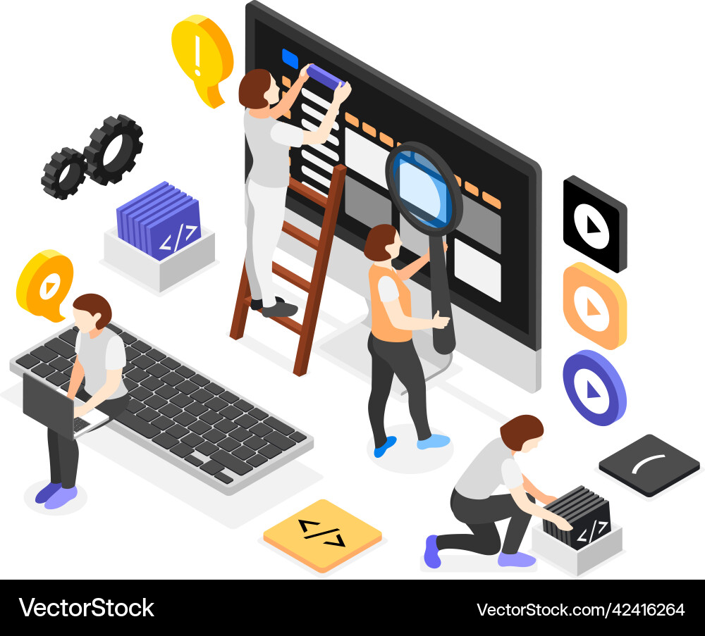 Teamwork project isometric composition Royalty Free Vector