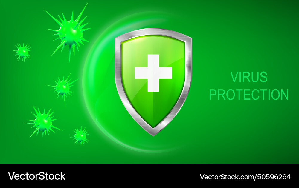 Virus protection banner with shield Royalty Free Vector