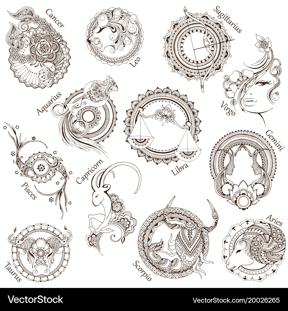 12 stylized zodiac signs Royalty Free Vector Image