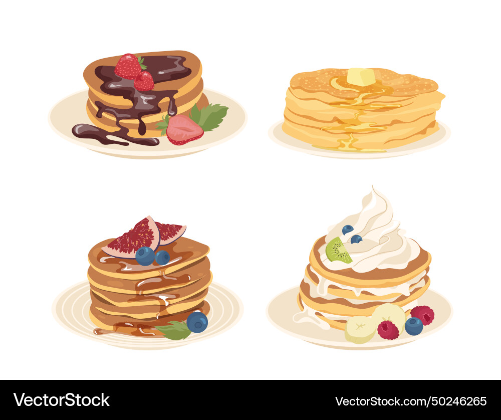 Sweet pancakes stack with honey maple syrup Vector Image