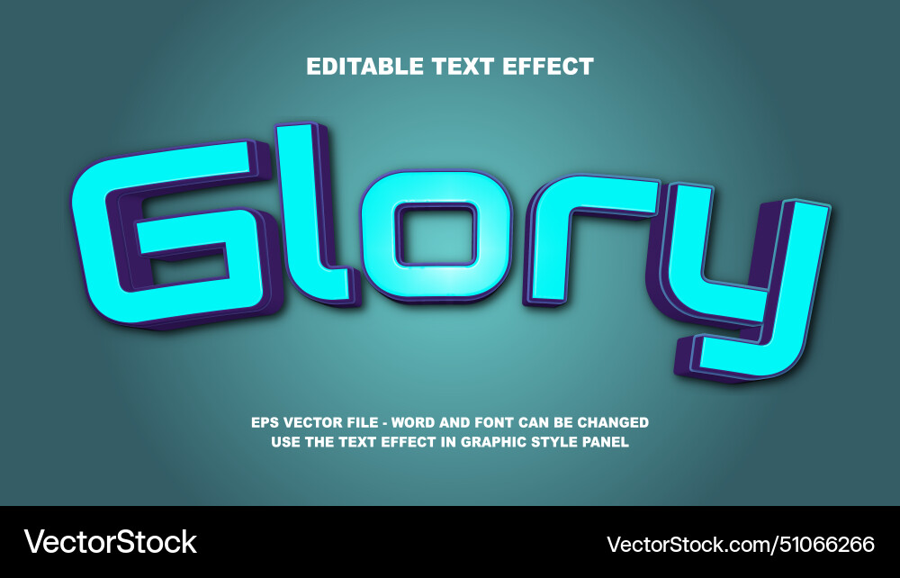 Editable text effect glory 3d template Royalty Free Vector