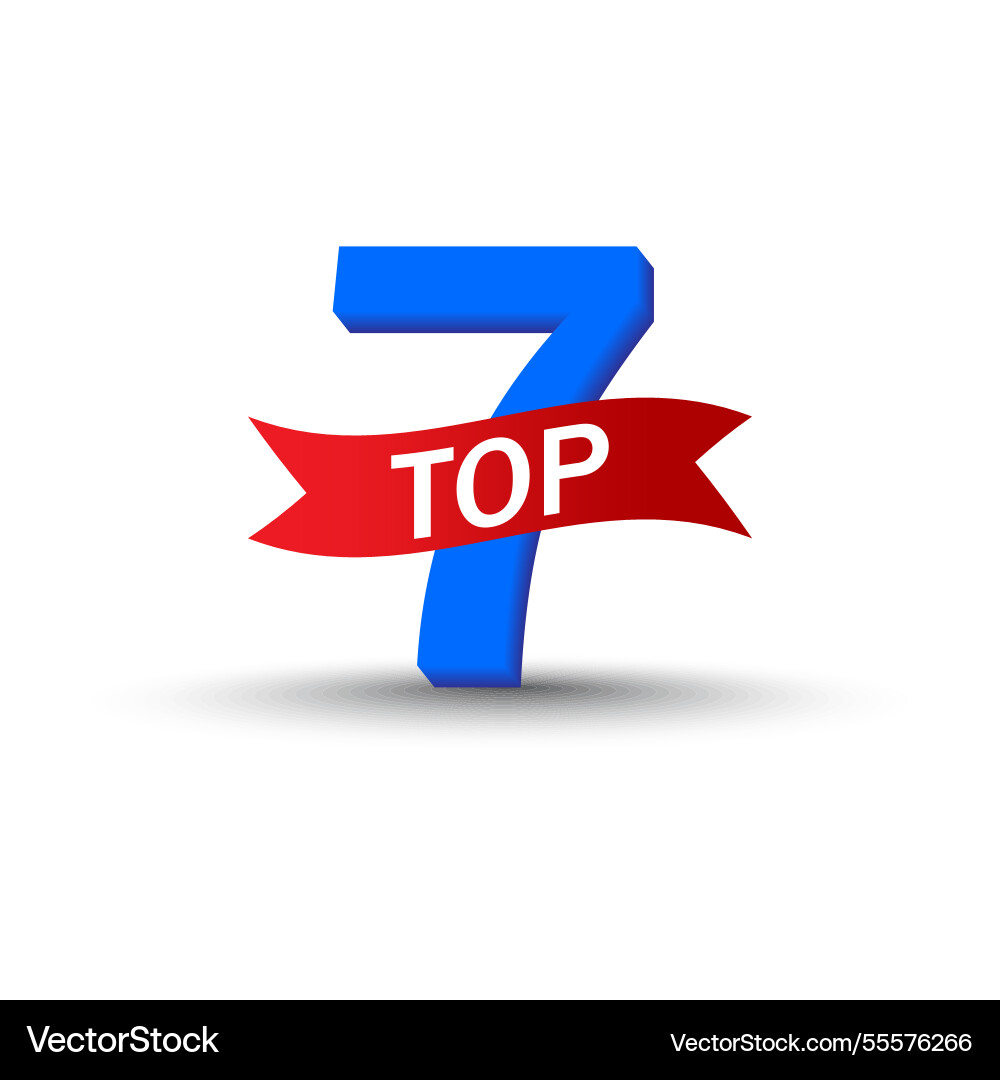 Gradient top 7 bold seven digit red ribbon text Vector Image
