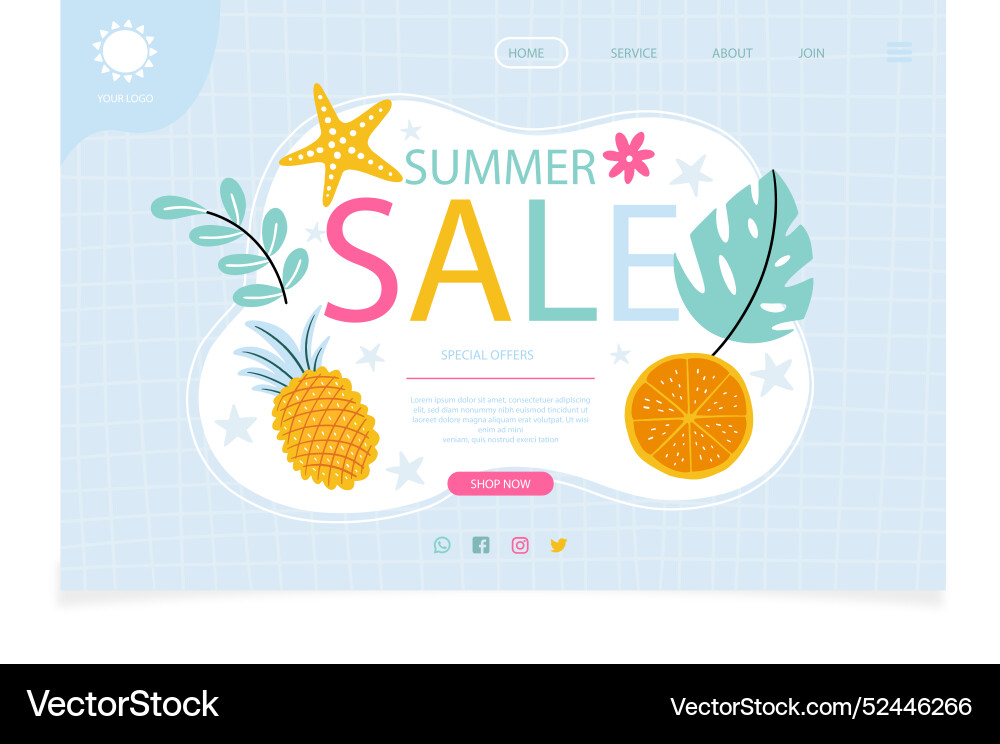 Hand drawn summer landing page Royalty Free Vector Image