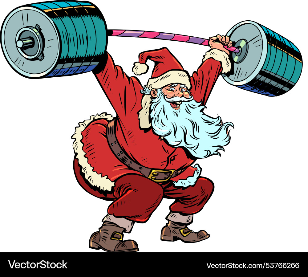 Retro Gym Santa with Barbell Royalty Free Vector Image
