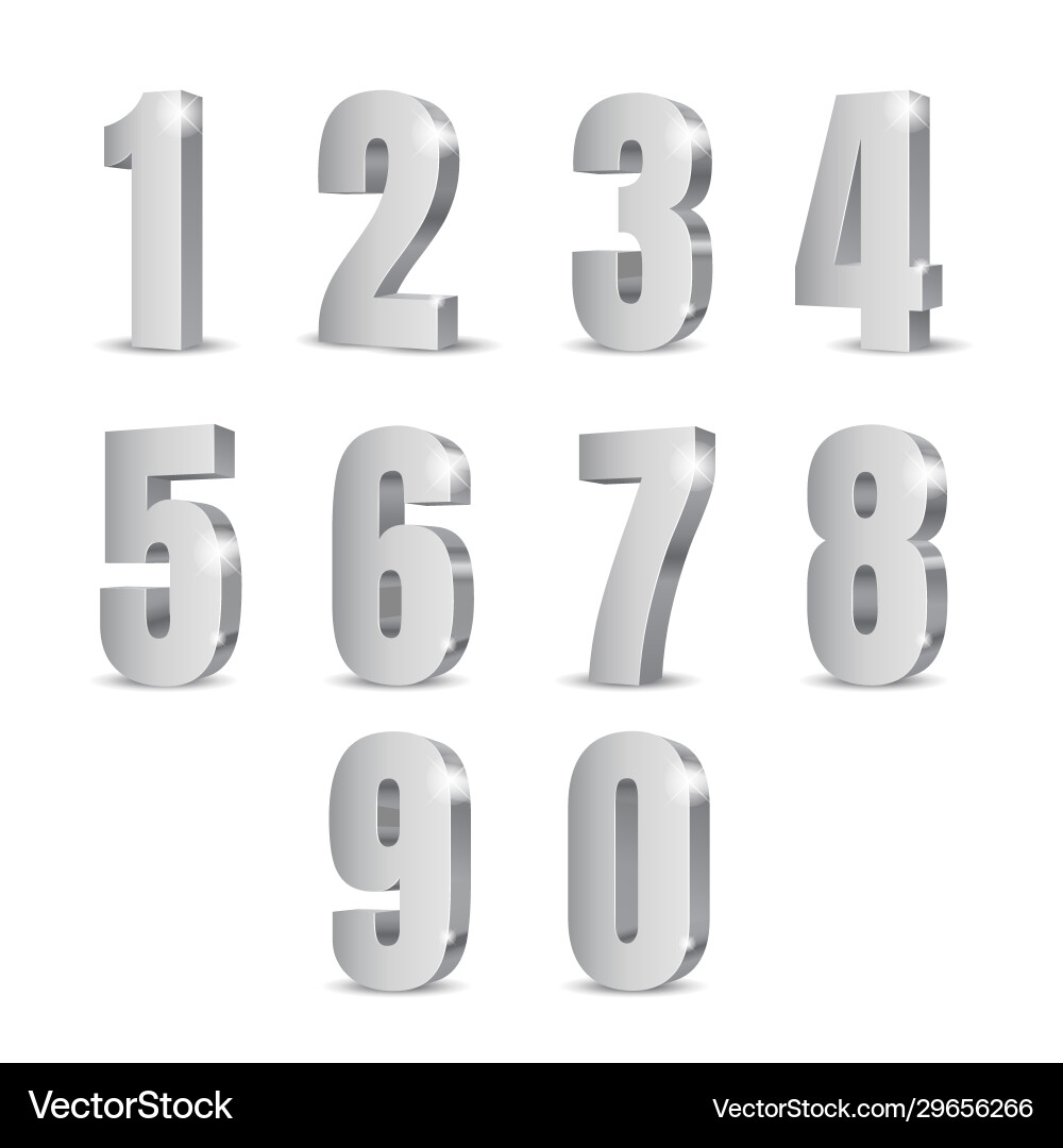 Silver 3d numbers with glossy glitter Royalty Free Vector