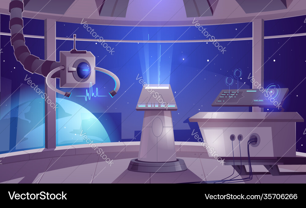 Spaceship control center captain cabin interior Vector Image