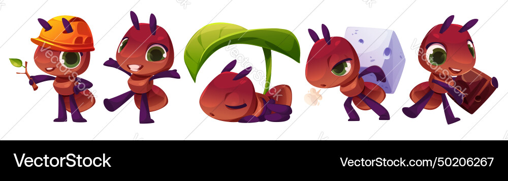 Ant cartoon character in different poses Vector Image
