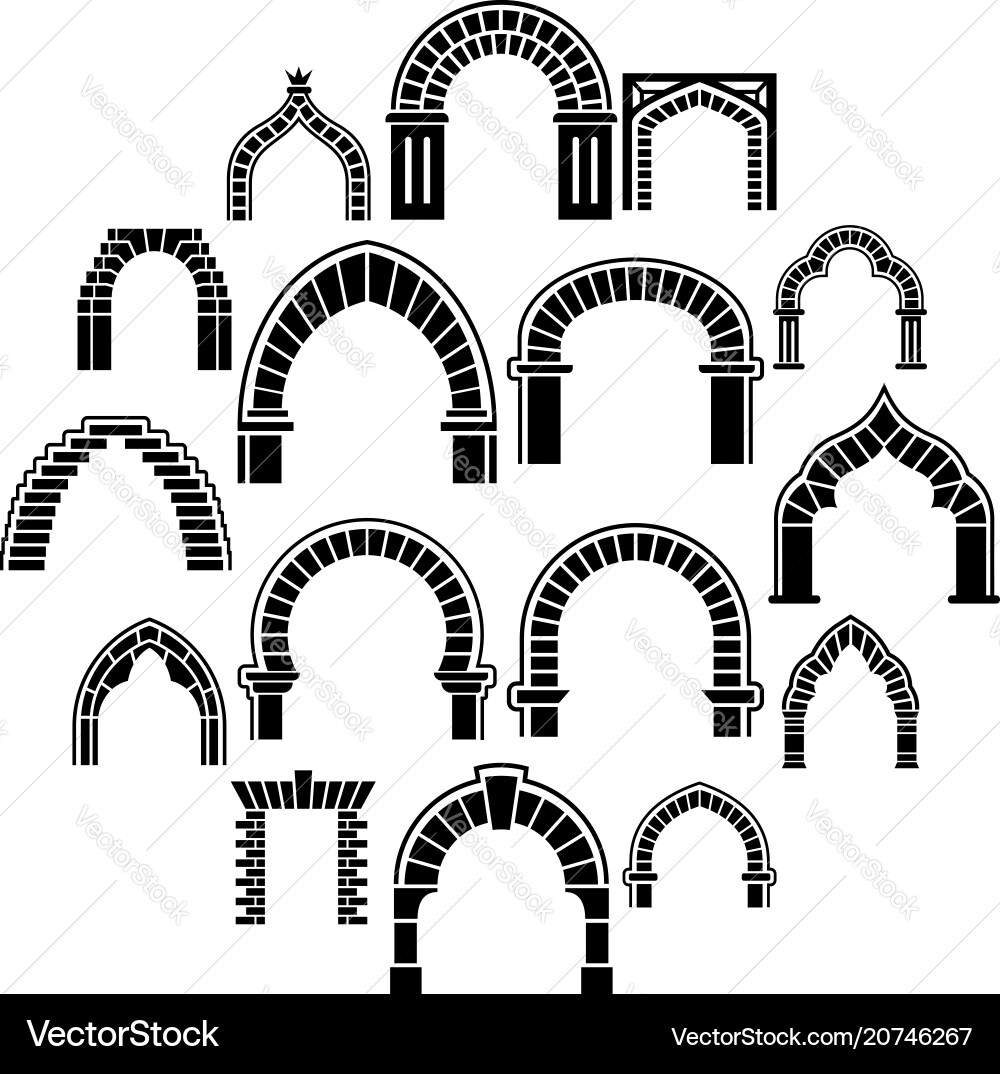 Arch types icons set simple style Royalty Free Vector Image