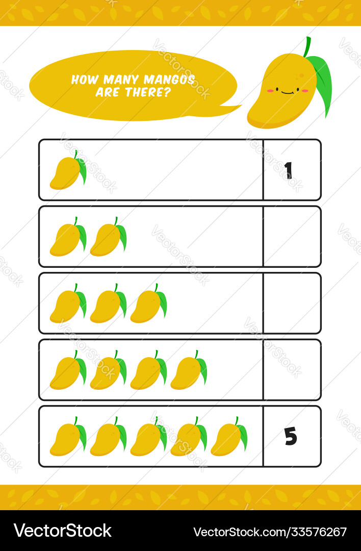 Child kids kindergarten worksheet for counting Vector Image