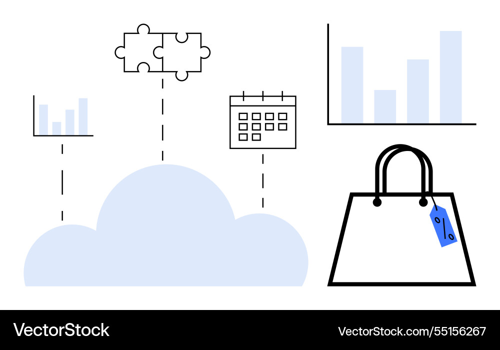 Cloud integration with e-commerce bar graphs Vector Image