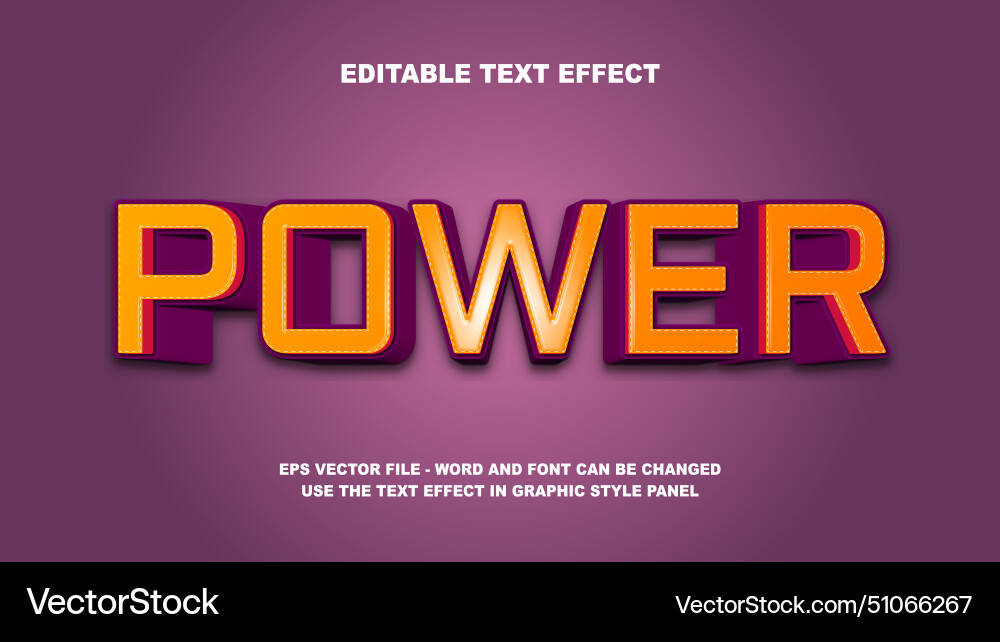 Editable text effect power 3d template Royalty Free Vector