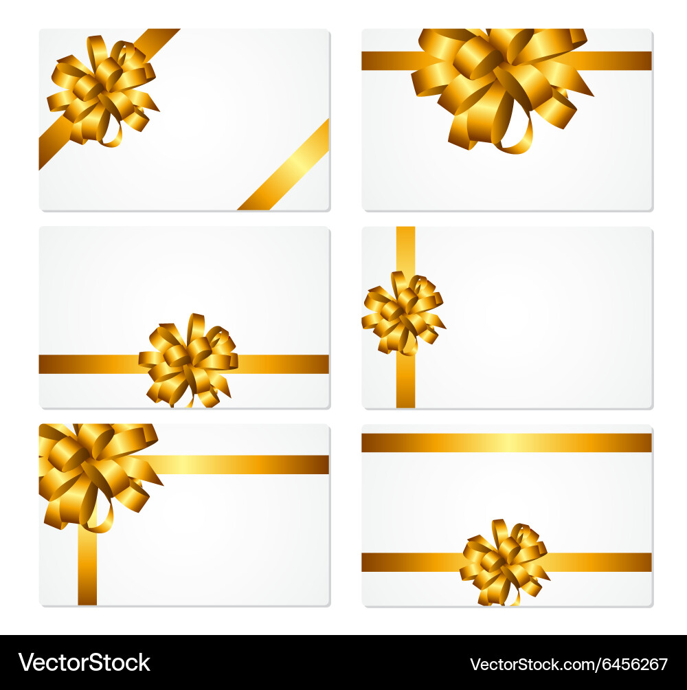 Gift card with gold bow and ribbon set Royalty Free Vector