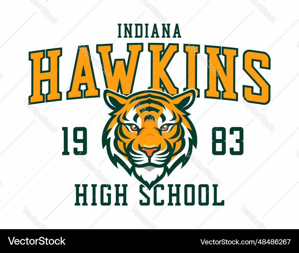 Hawkins High School Tiger T-Shirt Royalty Free Vector Image