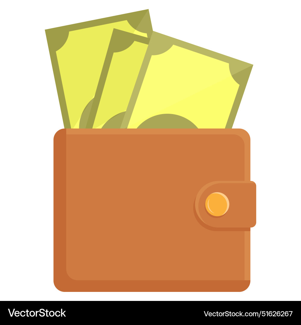 Leather wallet with banknotes in cartoon style Vector Image