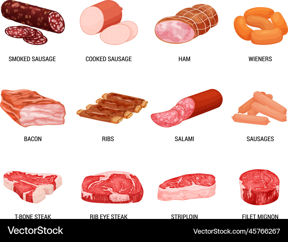 Meat steak products collection Royalty Free Vector Image