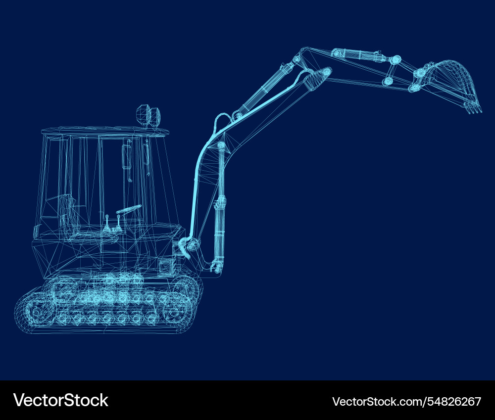 Mini excavator 3d wireframe template heavy Vector Image