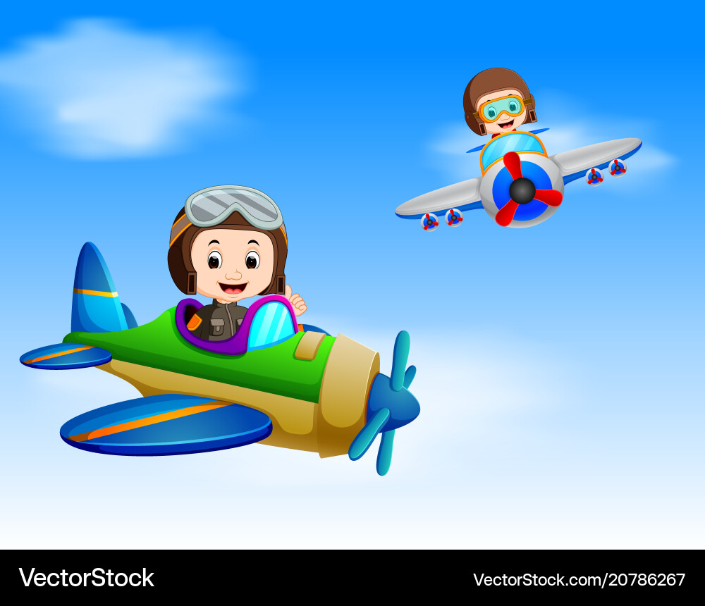 Two pilot riding plane Royalty Free Vector Image