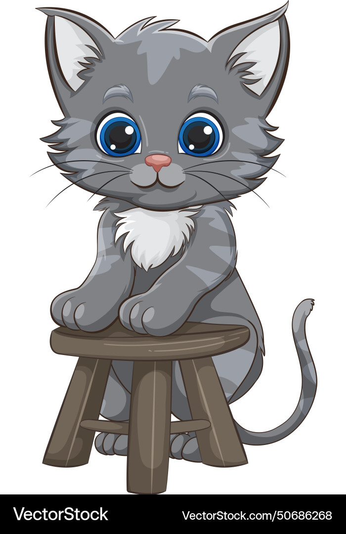 Adorable grey kitten with big blue eyes Royalty Free Vector