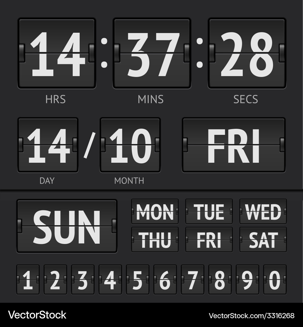 Analog black scoreboard digital week timer Vector Image
