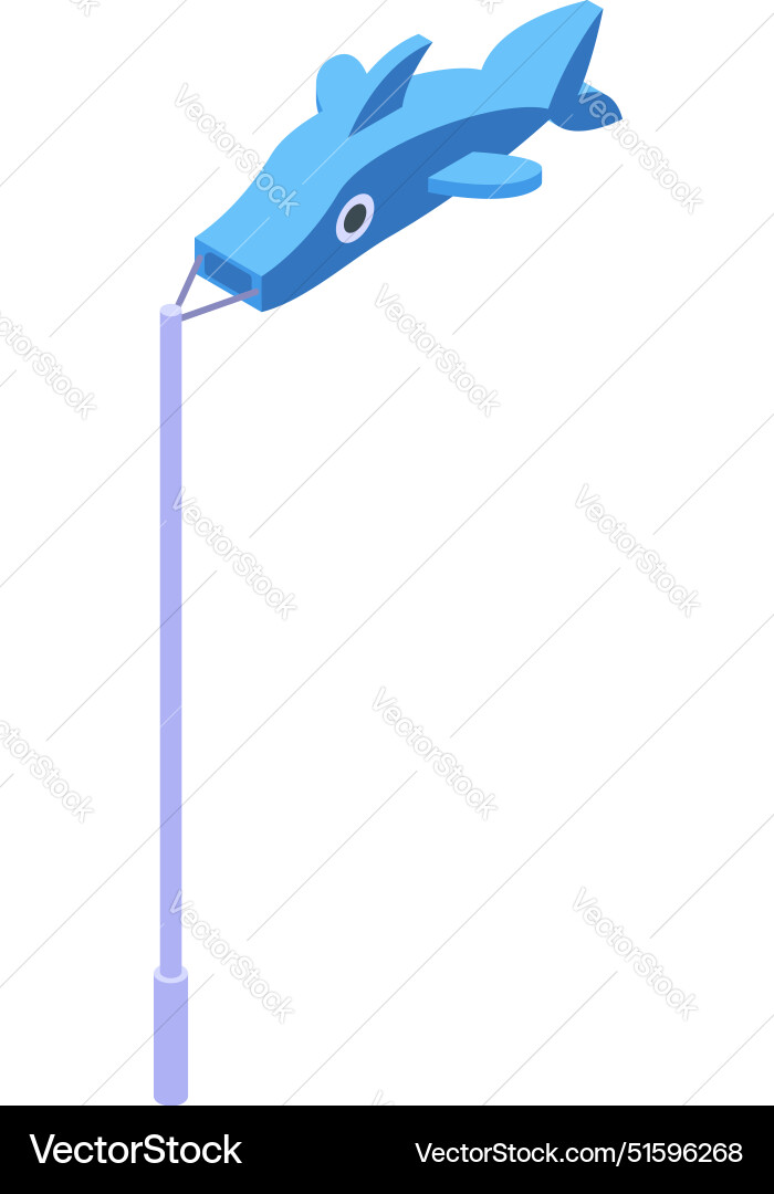 Blue fish windsock waving on metal pole white Vector Image