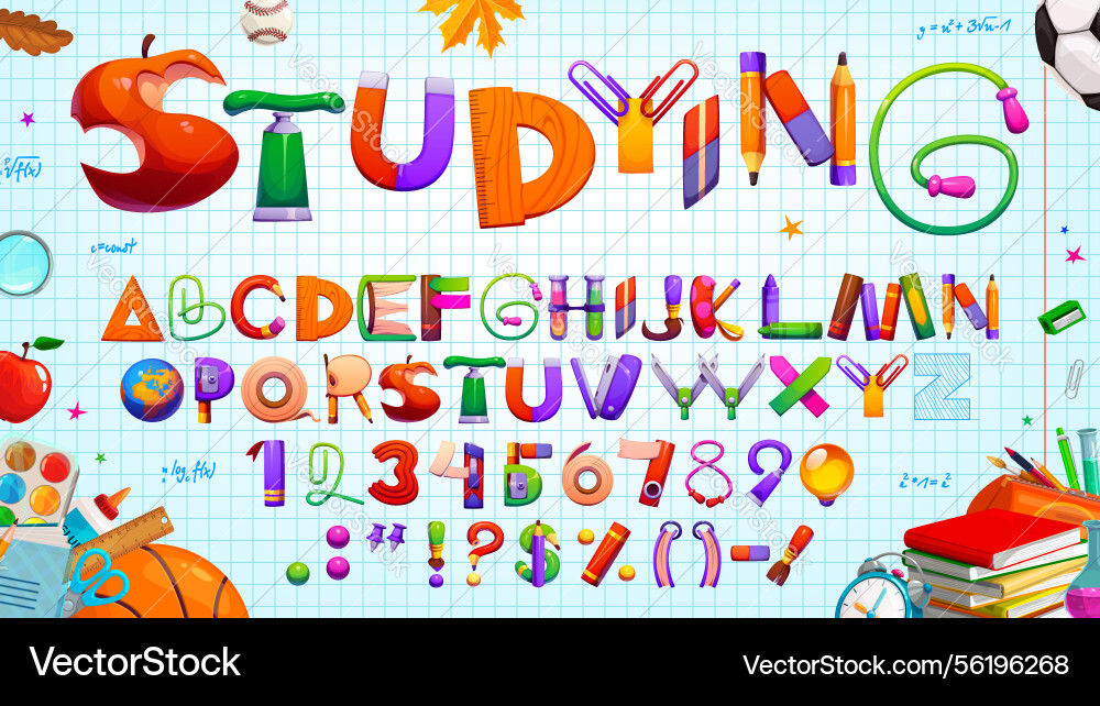 Cartoon education font school kid typeface abc Vector Image