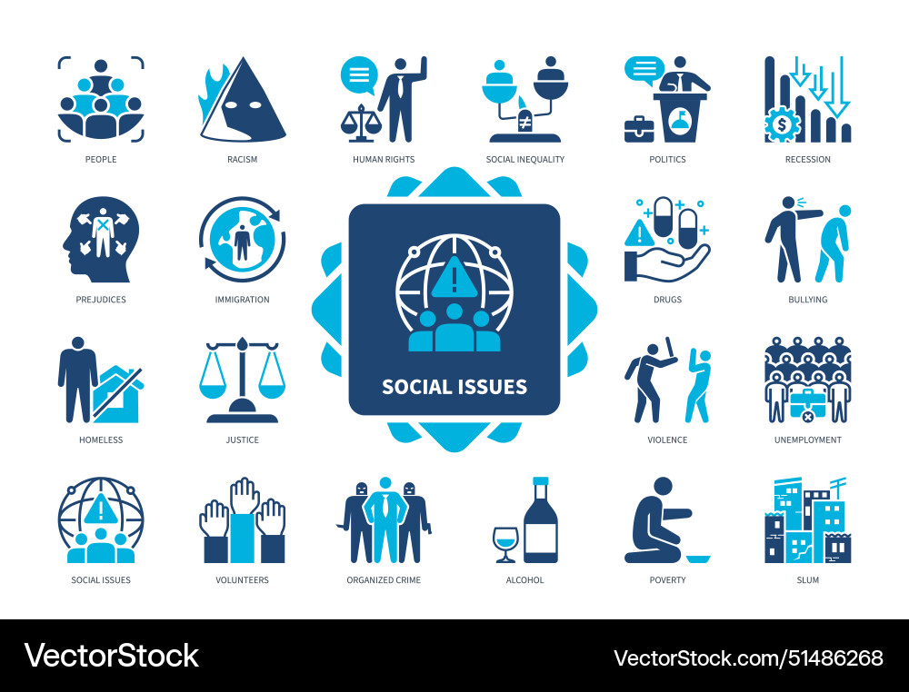 Social issues solid icon set Royalty Free Vector Image