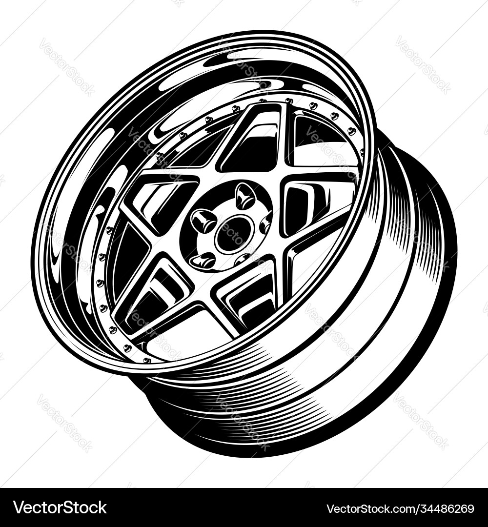 Car wheels rims line art silhouette Royalty Free Vector