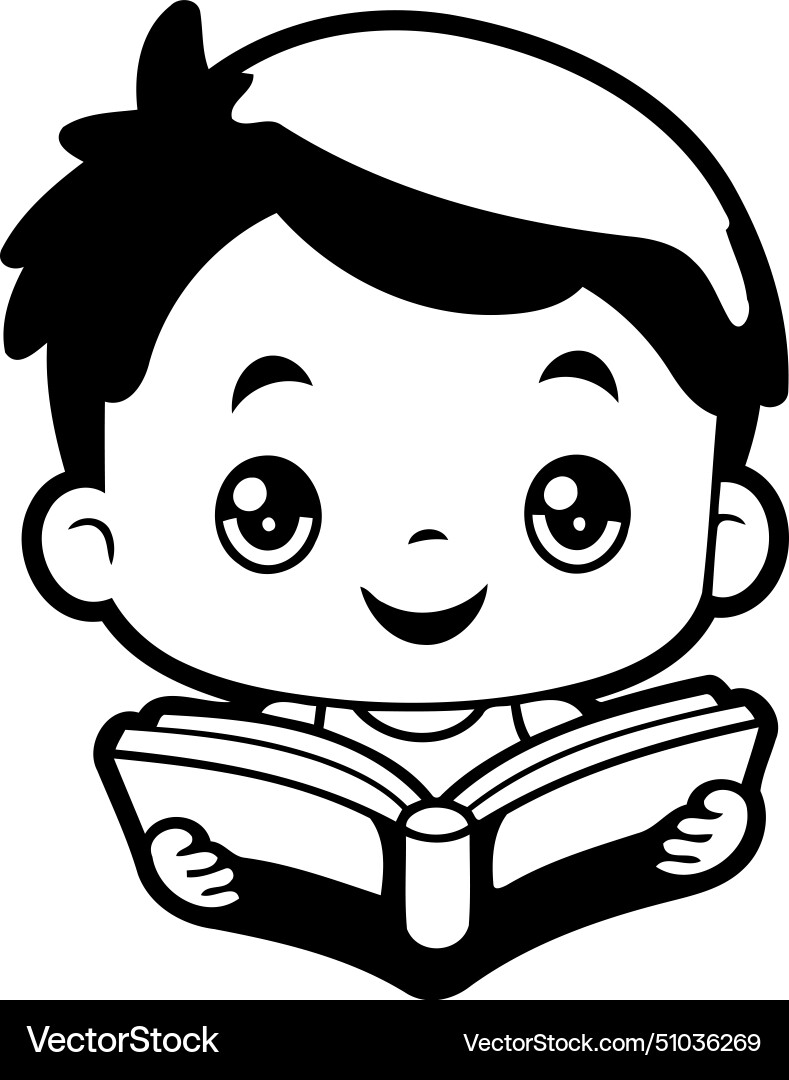 Cute little boy reading a book isolated on white Vector Image
