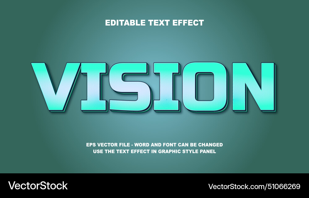 Editable text effect vision 3d template Royalty Free Vector