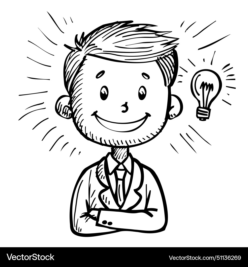 Hand drawn idea concept boy with a light bulb Vector Image