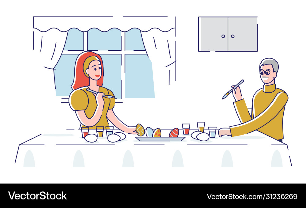 Happy easter concept father decorating Royalty Free Vector