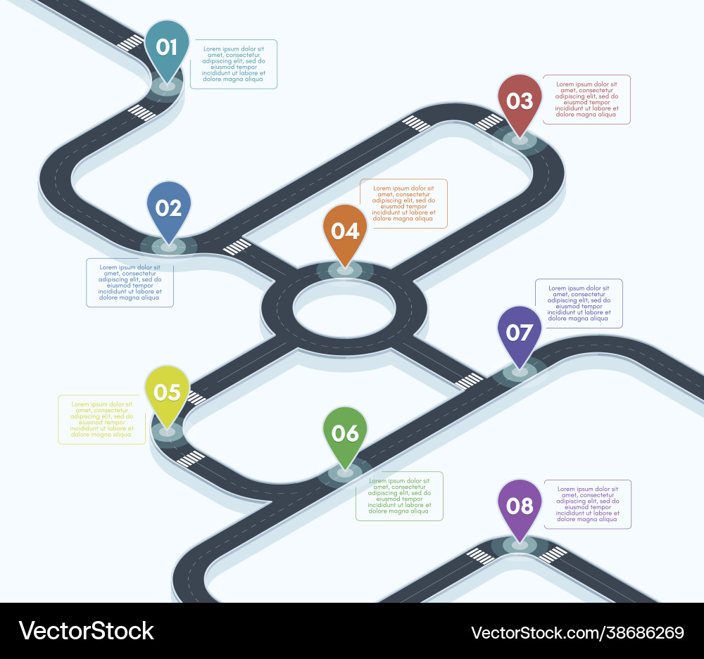 Isometric roadmap city street road map Royalty Free Vector